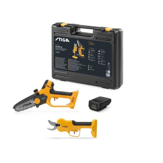 Stiga SP100e Kit aku prořezávací set aku pila PR 100e + aku nůžky SC ...
